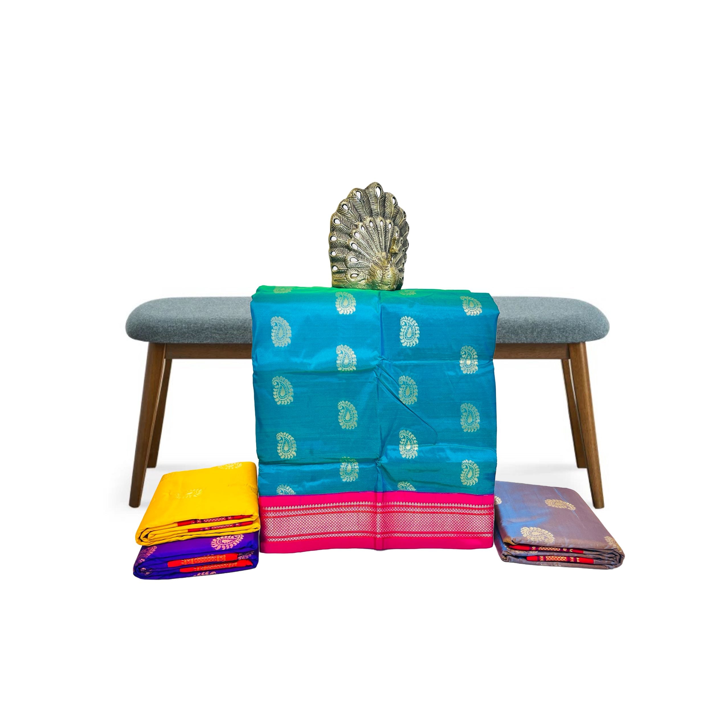 Rich Electric Blue and Red Semi Silk Paithani Saree – Anafab.com