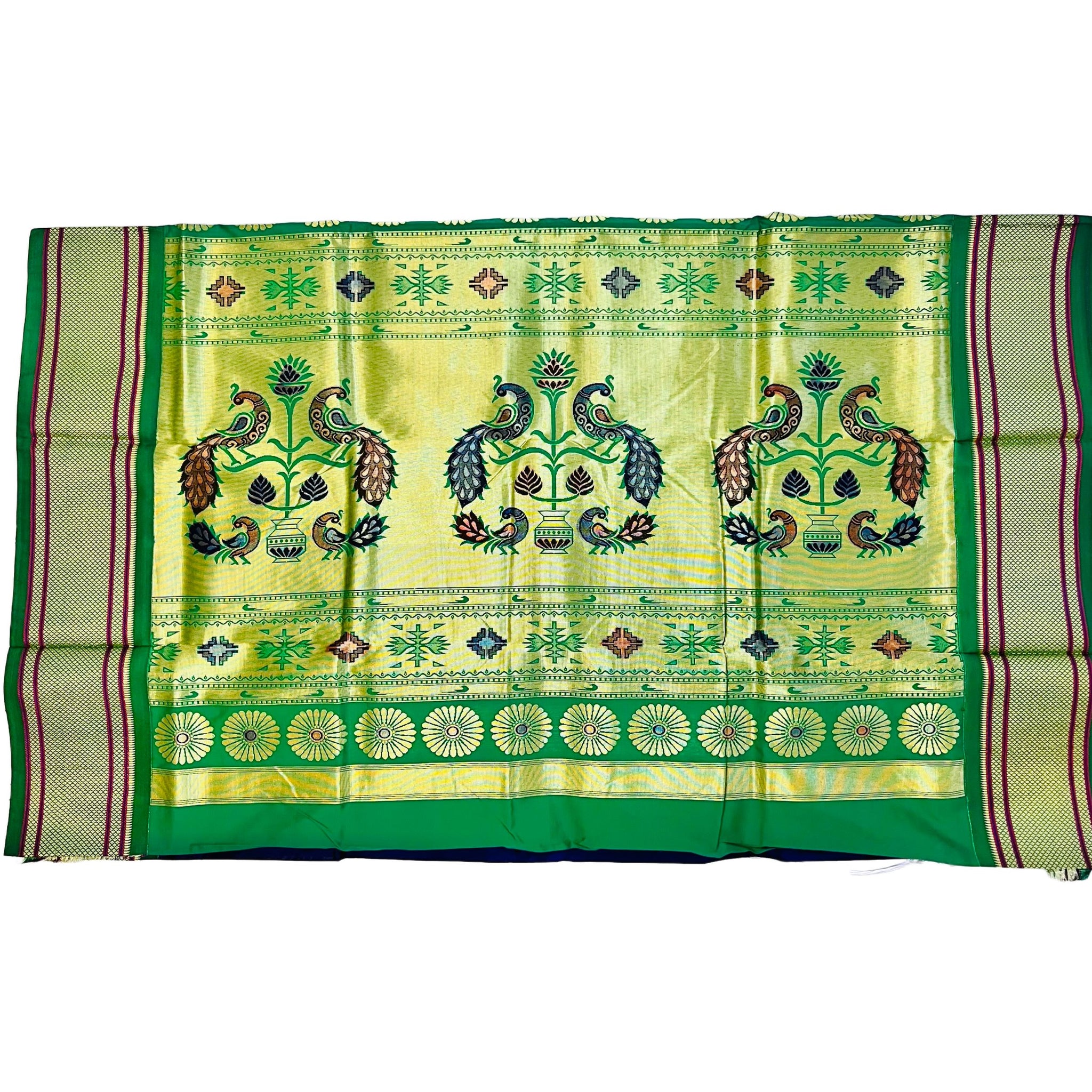Royal Blue and Green Kadiyal Semi SilkPaithani Saree – Anafab.com