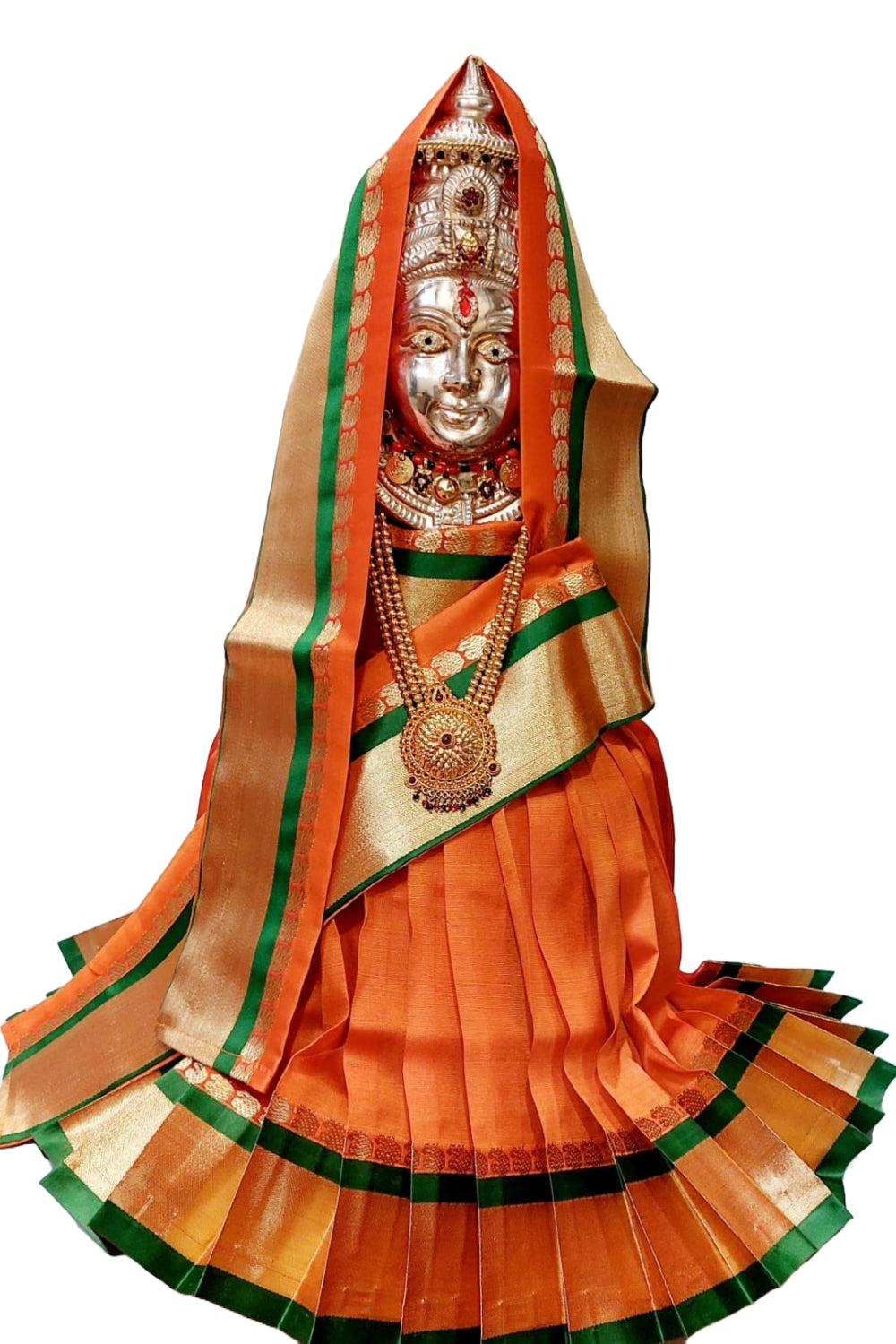 Orange color Varalakshmi Kalasam/Kalash Saree, Navaratri Goddess Silk ...